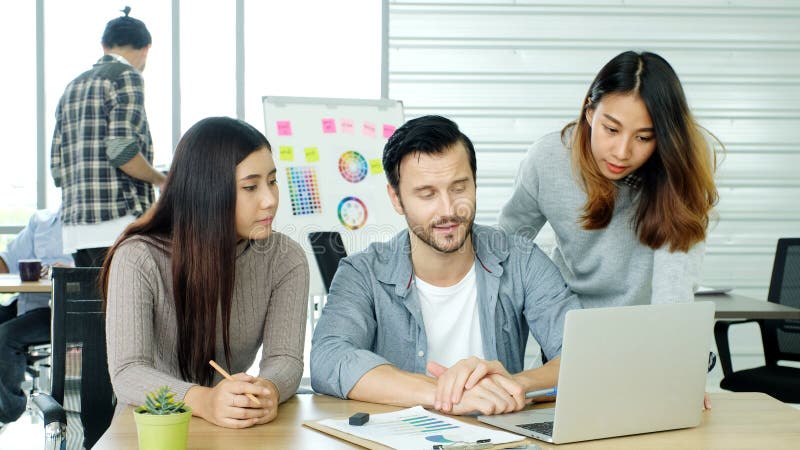 Creative Team Discussing about Work at Office, Small Bussiness Teamwork ...