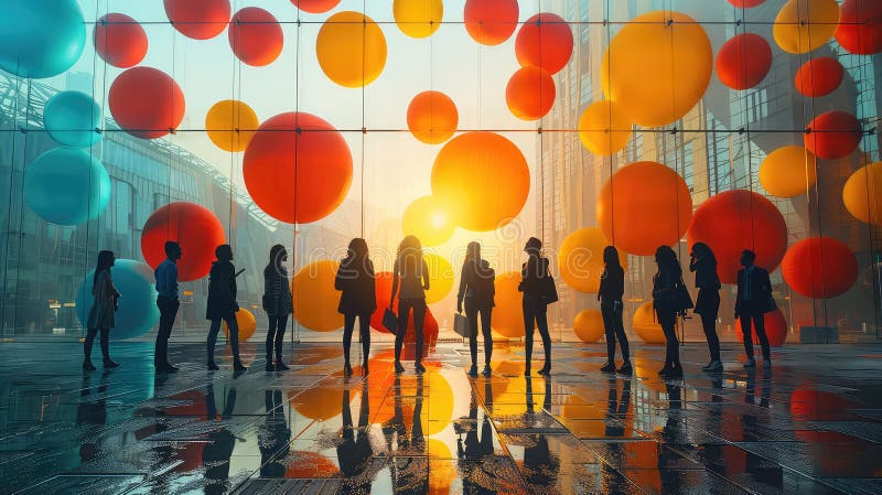 Creative Team Engaged in Conversation with Abstract Bubbles Floating ...