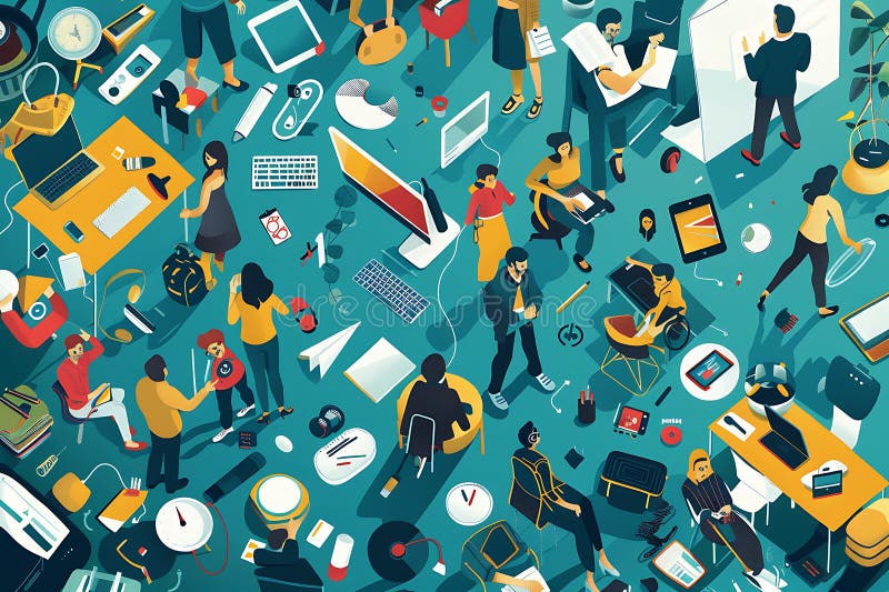 Creative Team Poster Featuring Office Tools of Collaboration and ...