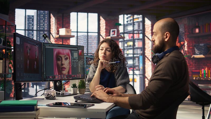 Creative Team Work with AI Chatbot and Editing Software To Improve Content Stock Image - Image ...