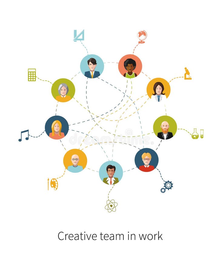 Creative Team in Work, People Avatars with Signs Stock Vector ...