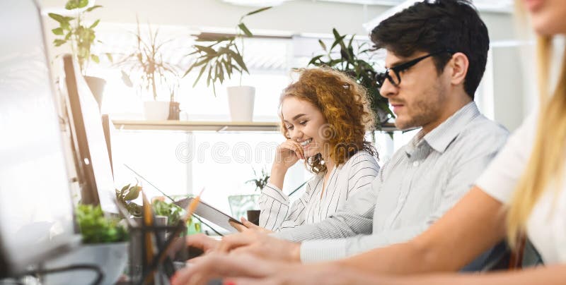 Creative Team Working on Creative Project in High Tech Office Stock ...