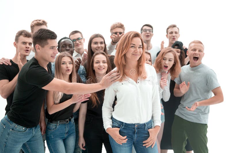 Creative Team of Young People Congratulating Their Leader Stock Photo ...