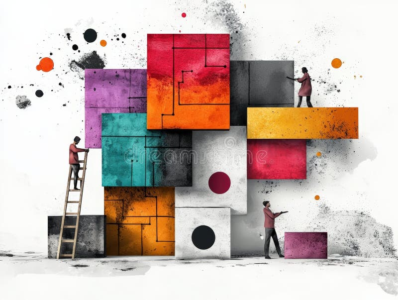 Creative Teamwork and Abstract Construction Featuring Colorful Blocks ...