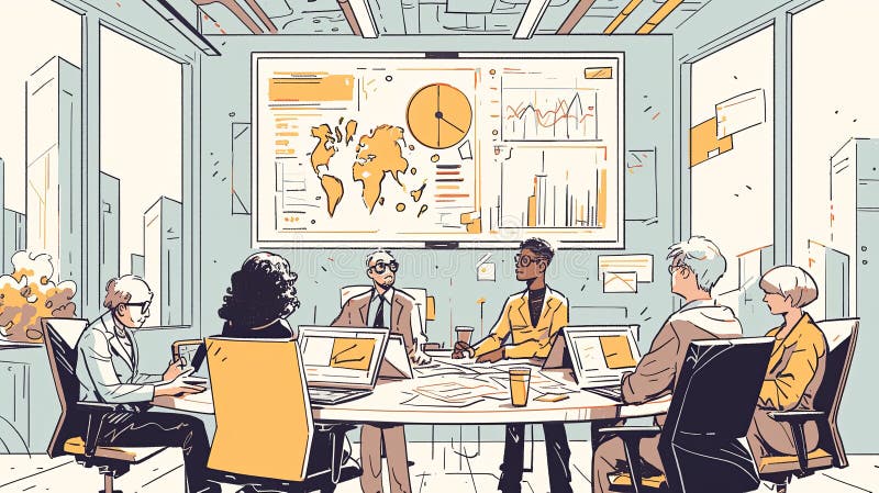 Creative Teamwork Analyzing Data at a Modern Conference Meeting Room ...