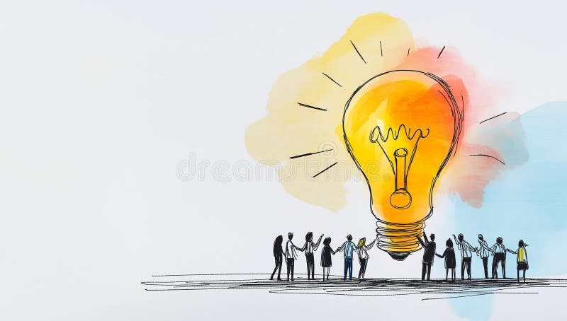 Creative Teamwork Around Light Bulb Symbolizes Innovative Business ...