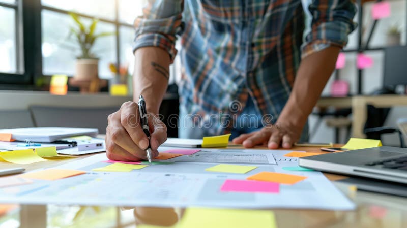 Creative Teamwork with Charts and Sticky Notes Stock Illustration ...