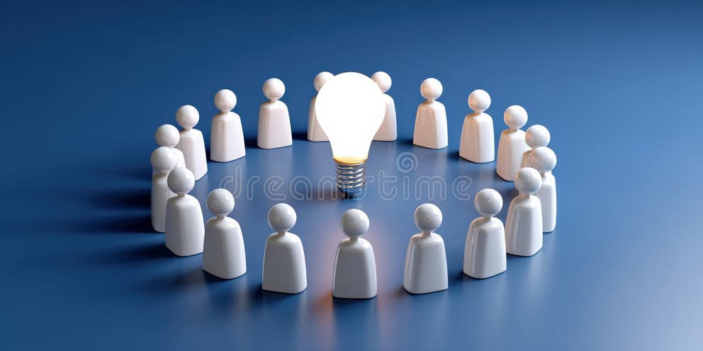 Creative Teamwork Concept with People Around a Light Bulb Symbolizing ...