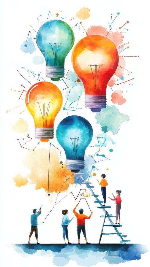 Creative Teamwork and Innovation Concept with Colorful Light Bulbs and ...