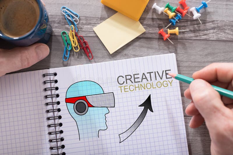 Creative Technology Concept on a Notepad Stock Photo - Image of view ...