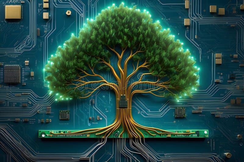 Creative and Technology Image of Tree Growing from a Circuit Chip ...