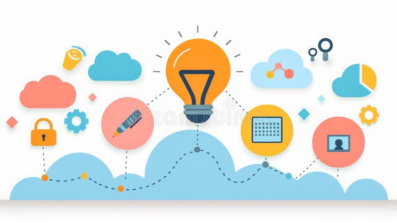 Creative Technology and Innovation Icons on Cloud Background Stock ...