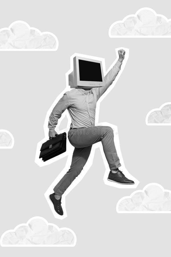 Creative Template Collage of Employee Manager with Computer Retro ...