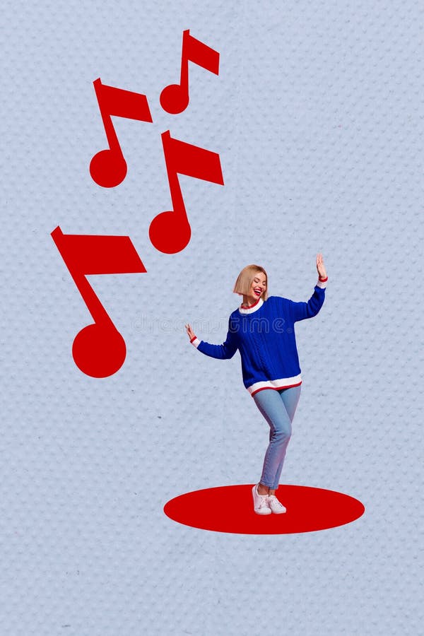 Creative Template Collage of Happy Woman Dance Have Fun Under Music ...