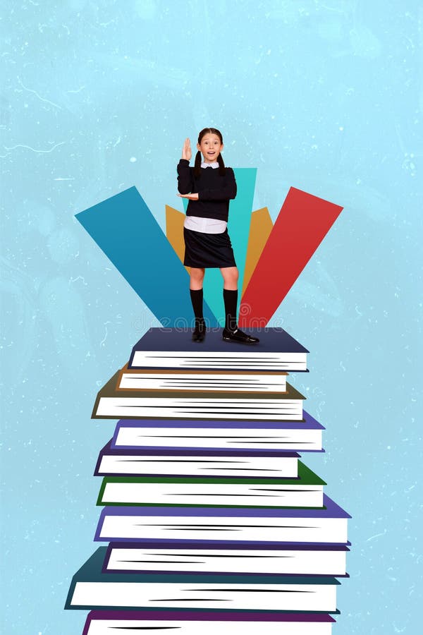 Creative Template Collage of Intelligent Small Miniature Schoolkid ...