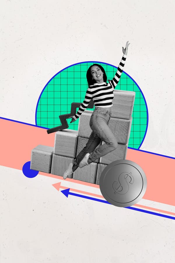 Creative Template Collage of Person with Charts Coins on White Color ...