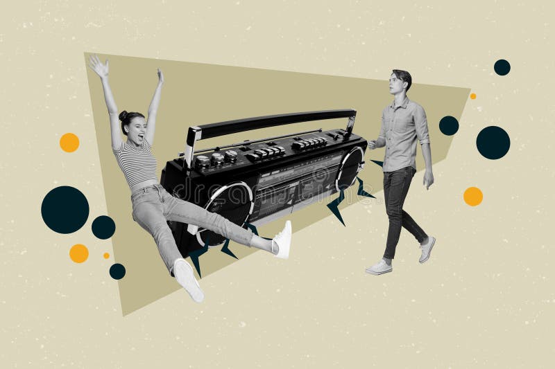 Creative Template Collage of Person Dancing with Tape Player on Yellow ...