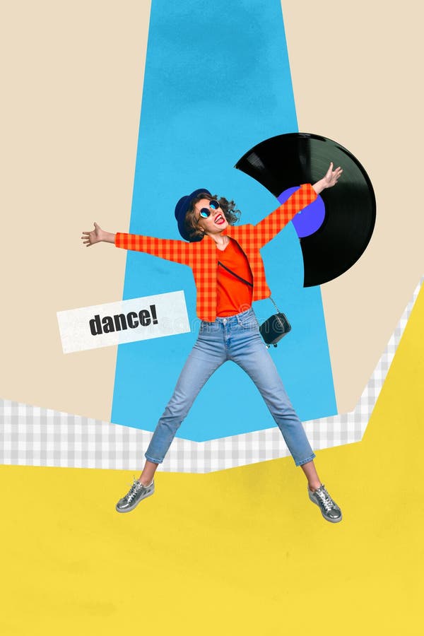 Creative Template Graphics Collage Image of Excited Cheerful Lady ...