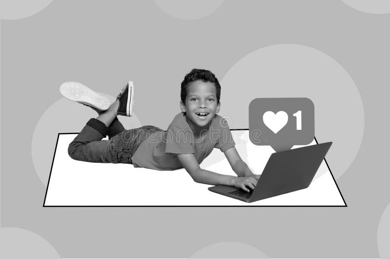 Collage Picture Illustration Little Happy Funny Child Boy Hold Pencil ...