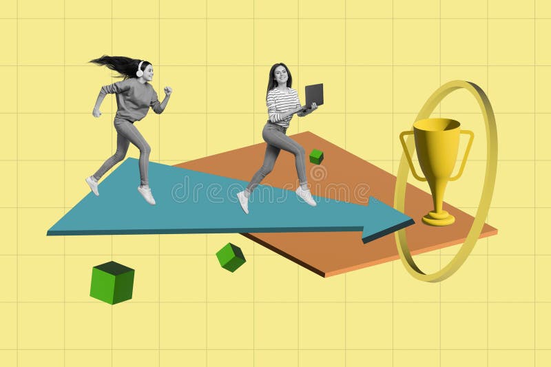 Creative Template Graphics Collage Image of Purposeful Ladies Working ...