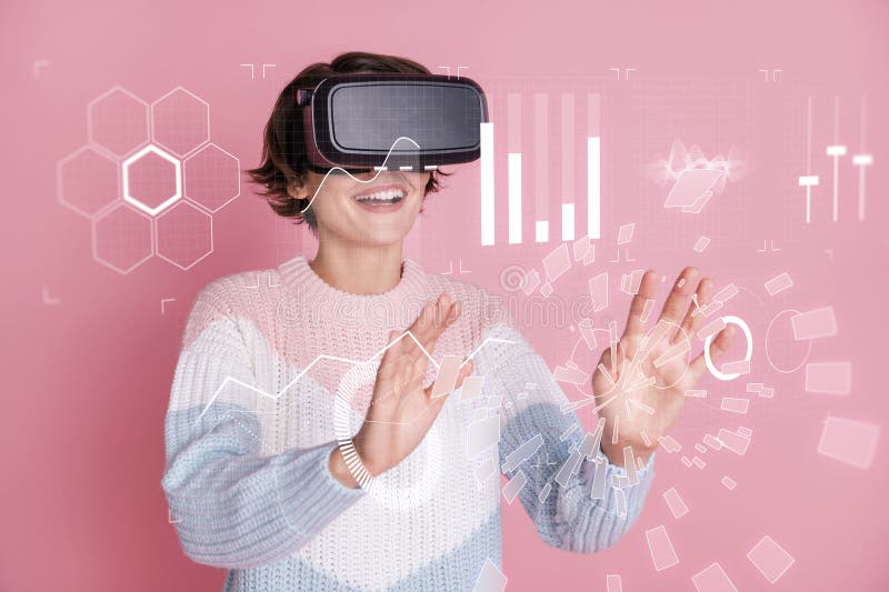 Creative Template Trend Collage of Young Lady Using Futuristic Device ...