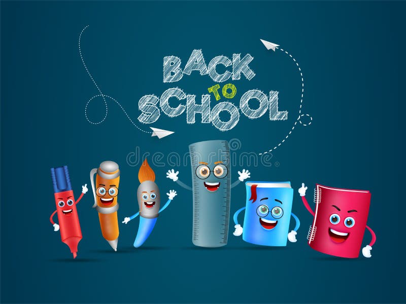 Creative Text Back To School With Cartoon Character Of School Elements ...