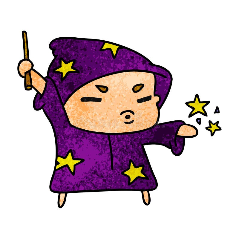 A Creative Textured Cartoon Cute Kawaii Wizard Child Stock Vector ...