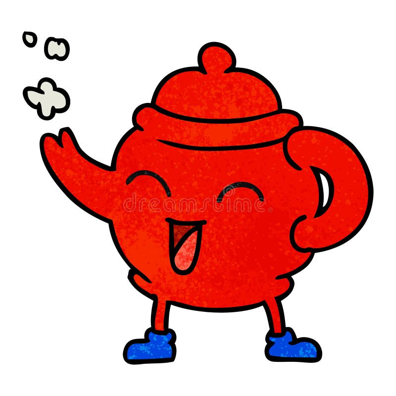 A Creative Textured Cartoon Doodle of a Blue Tea Pot Stock Vector ...