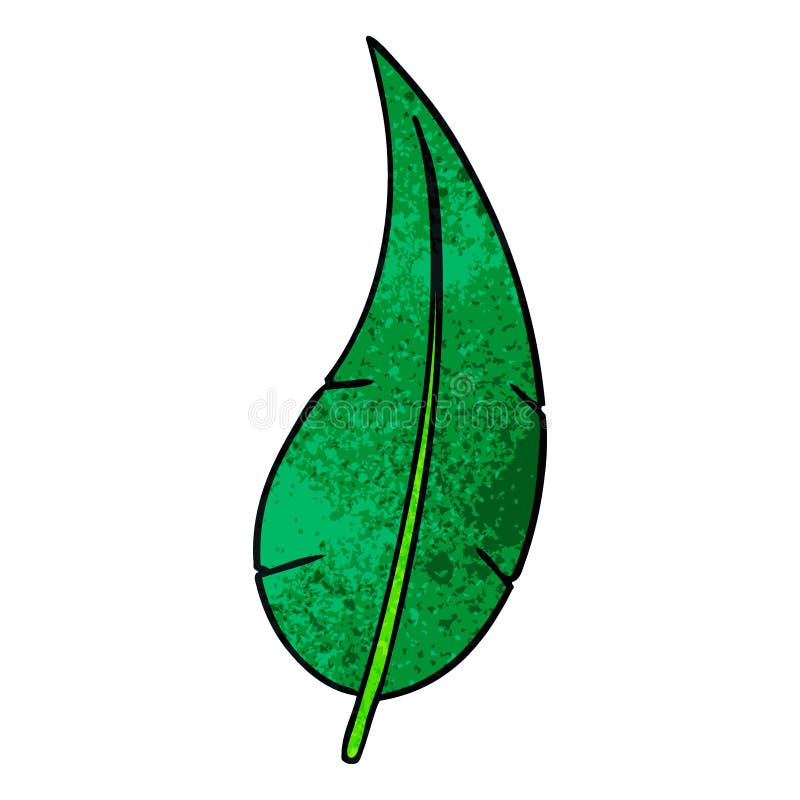 A Creative Textured Cartoon Doodle of a Green Long Leaf Stock Vector ...