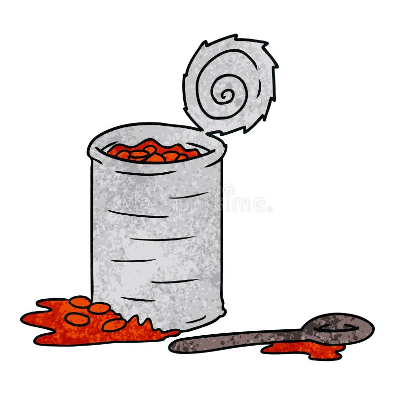 A Creative Textured Cartoon Doodle of an Opened Can of Beans Stock ...