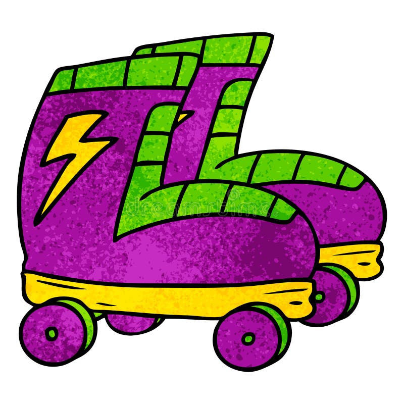 A Creative Textured Cartoon Doodle of Roller Skates Stock Vector ...