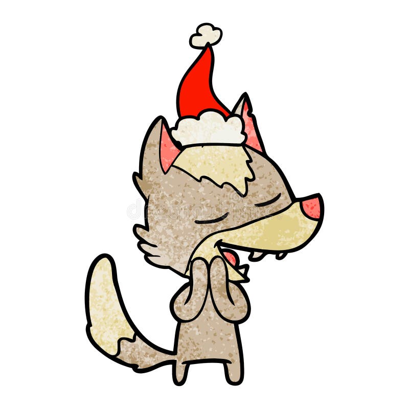 A Creative Textured Cartoon of a Wolf Laughing Wearing Santa Hat Stock ...