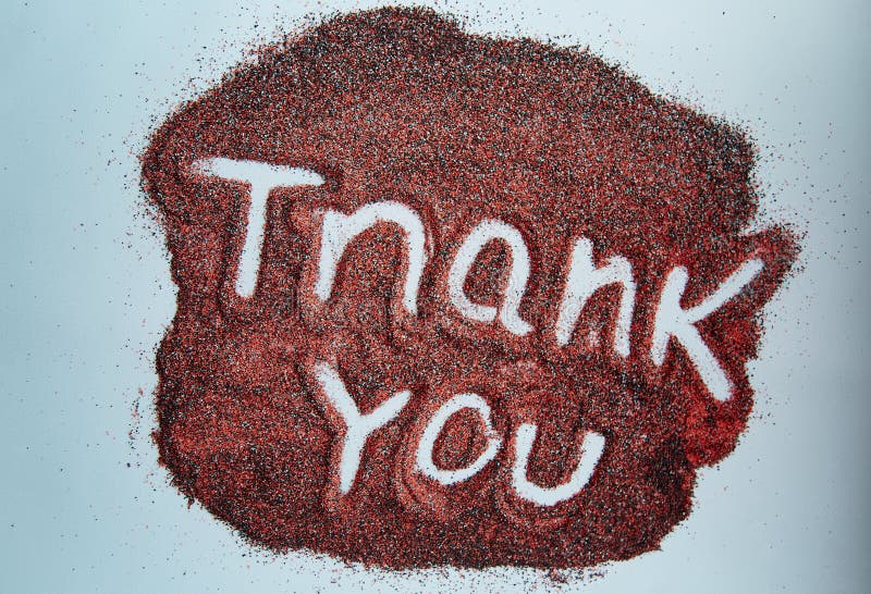 Creative Thank You Hand Written Text on Red Sand Surface. Top View ...