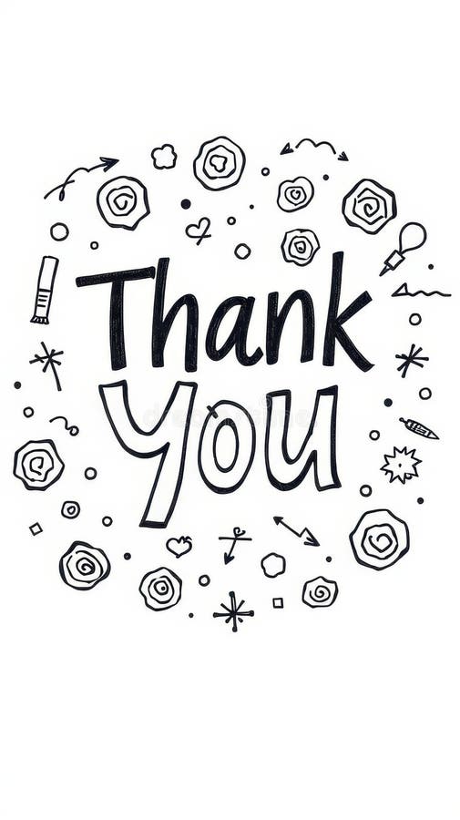 Creative Thank You Note with Decorative Elements and Hand-drawn Design ...