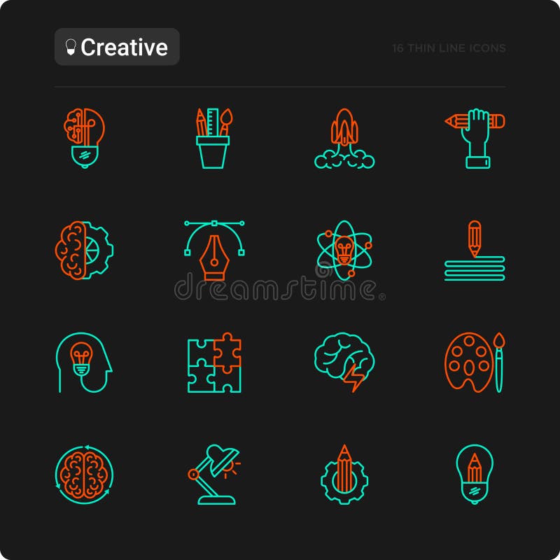 Creative Thin Line Icons Set Stock Vector - Illustration of black ...