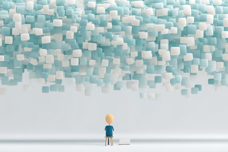 Creative Thinker Observing Floating Cubes in a Modern Art Display ...