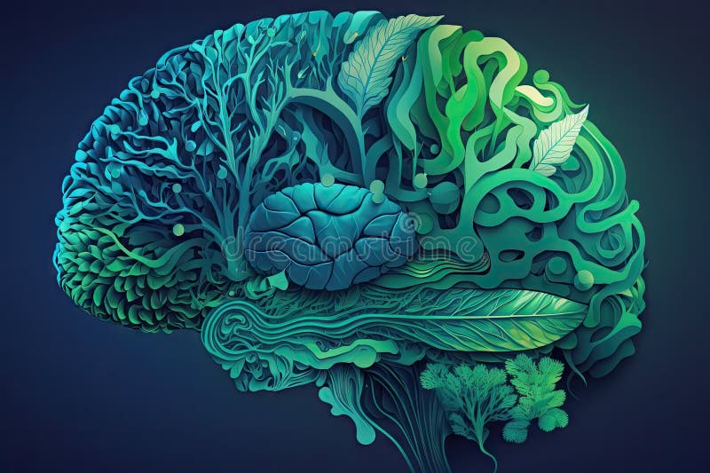 Creative Thinking and Artistic Brain in Blue Green Tones Stock ...