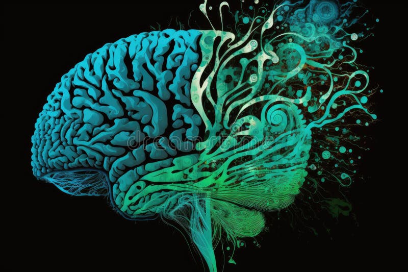 Creative Thinking and Artistic Brain in Blue Green Tones Stock ...