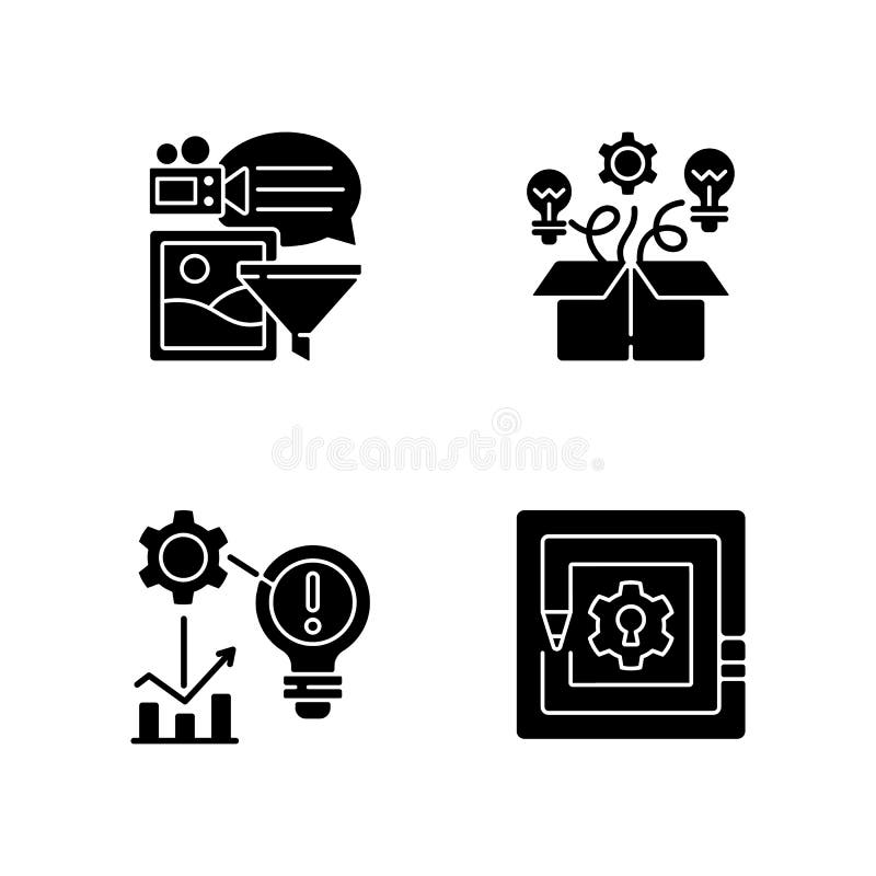 Creative Thinking Black Glyph Icons Set on White Space Stock Vector ...