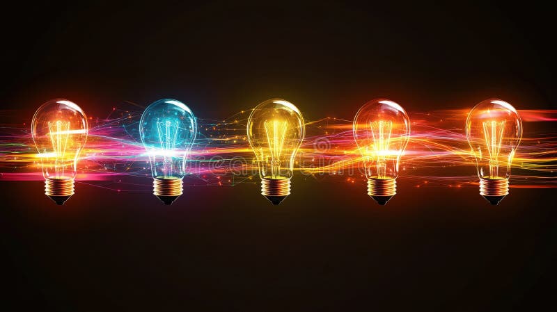 Creative Thinking Concept with Light Bulbs in Action Stock Illustration ...