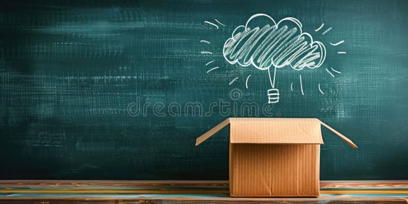 Creative Thinking Concept with Open Box and Blackboard. Generative Ai ...