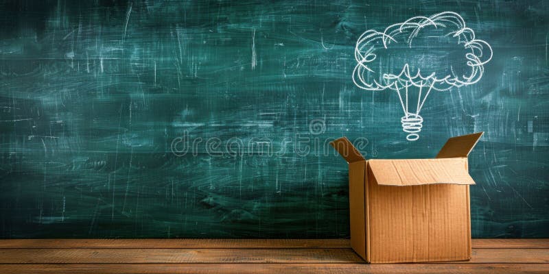 Creative Thinking Concept with Open Box and Blackboard. Generative Ai ...