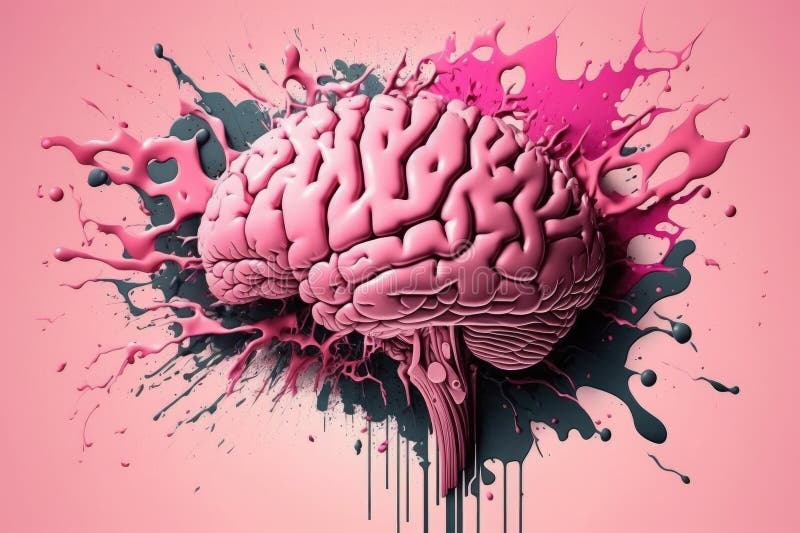 Creative Thinking in Form of Pink Rush on Art of Brain Background Stock ...