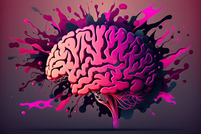 Creative Thinking in Form of Pink Rush on Art of Brain Background Stock ...