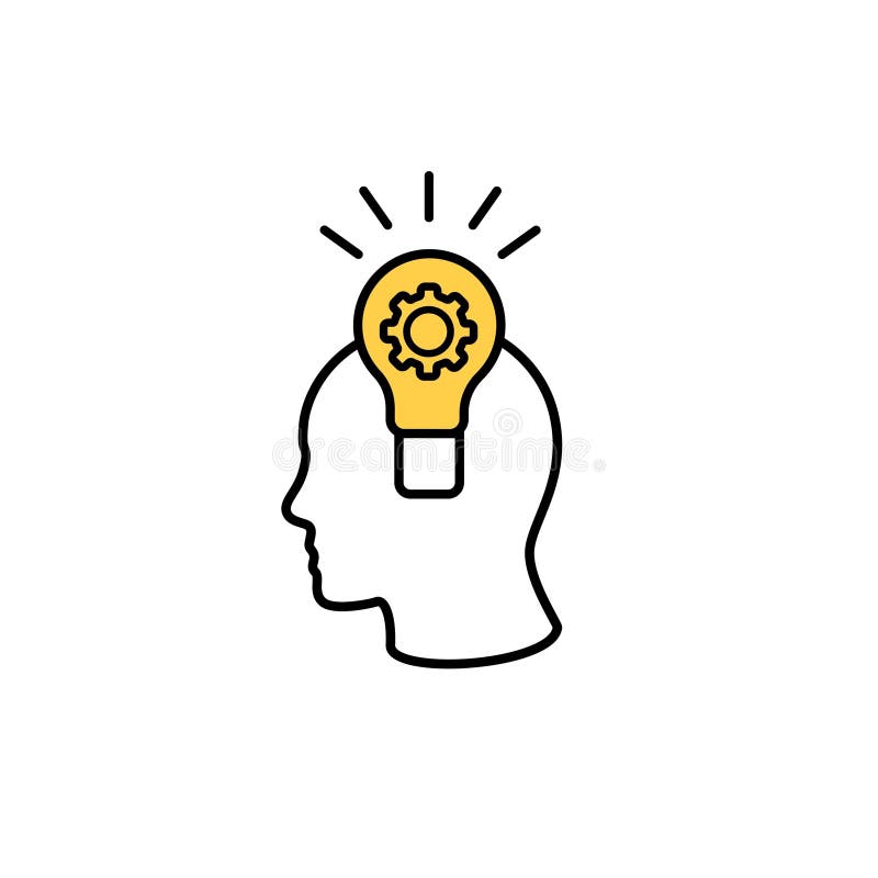 Creative Thinking Icon with a Human Head and Glowing Lightbulb Stock ...