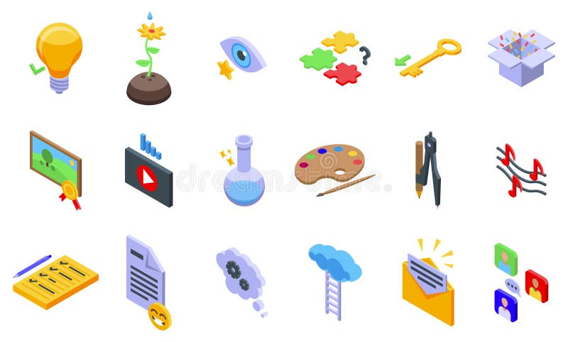 Creative Thinking Icons Set Isometric Vector. Logical Head Stock Vector ...