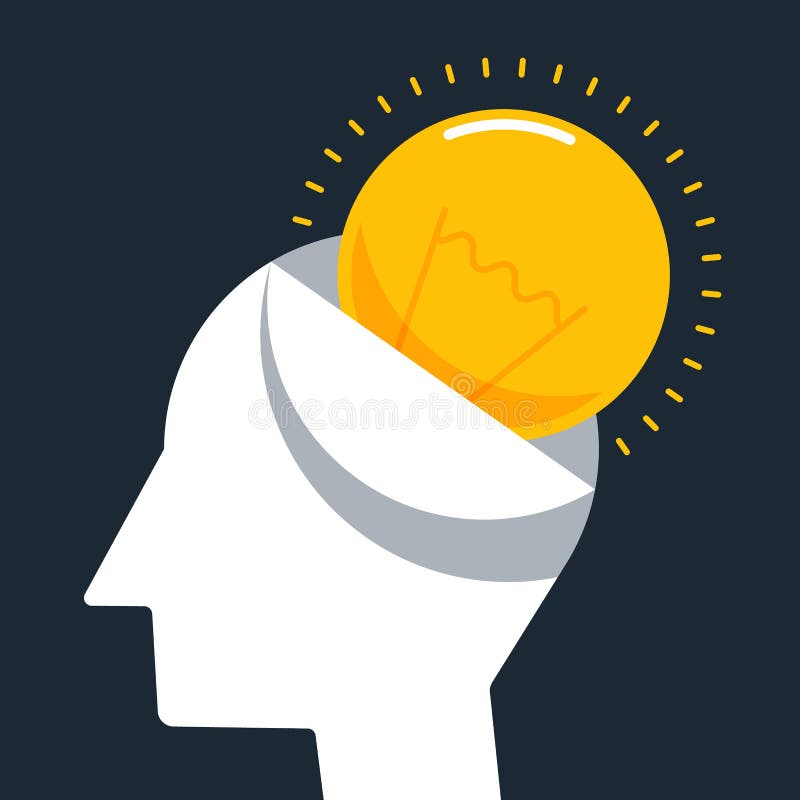 Creative Thinking Idea and Brain Training Concept Flat Design Style Decorative with Human Head ...