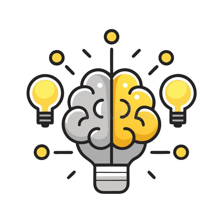 Creative Thinking and Ideas Illustration: Brain, Light Bulbs, and ...