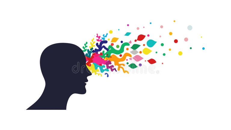 Creative Thinking Mind, Head with Colorful Exploding Thoughts, Vector ...
