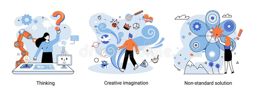 Creative Thinking. People Different Mental Mindset Types or Models Creative. Imaginative Logical ...